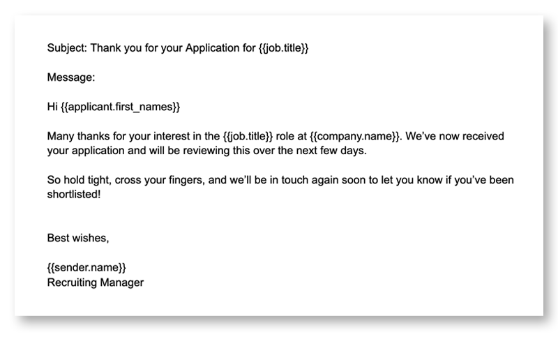 Recruiting Emails 1 Thanks for Application - HR Partner